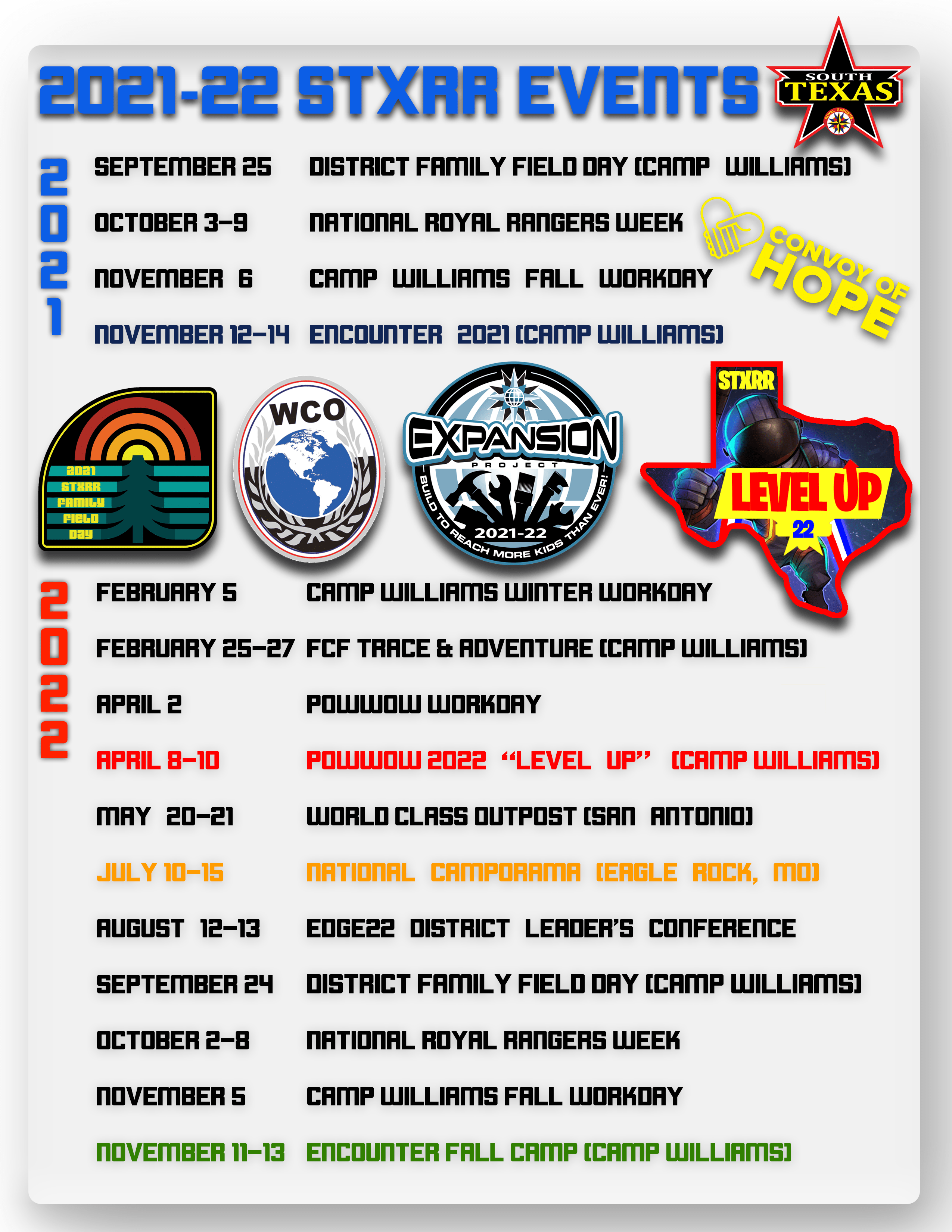 CALENDAR – South Texas Royal Rangers