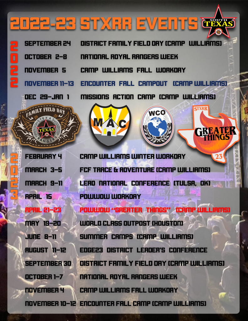 CALENDAR – South Texas Royal Rangers